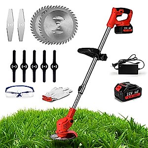 Battery Weed Wacker with Charger, 3-in-1 Electric Weed Eater Cordless, Lightweight Cordless Grass Trimmer Tool with 3 Types Blades and 3ah Rechargeable Battery Powered for Garden Yard…
