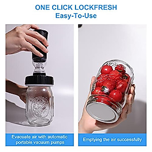 Electric Mason Jar Vacuum Sealer, Food Vacuum Sealer with Attached Hose, Vacuum Sealer Kit for Wide Mouth and Plain Mouth Mason Jars, With Electric Portable Vacuum Pump and Lid Opener (Automatic Black)