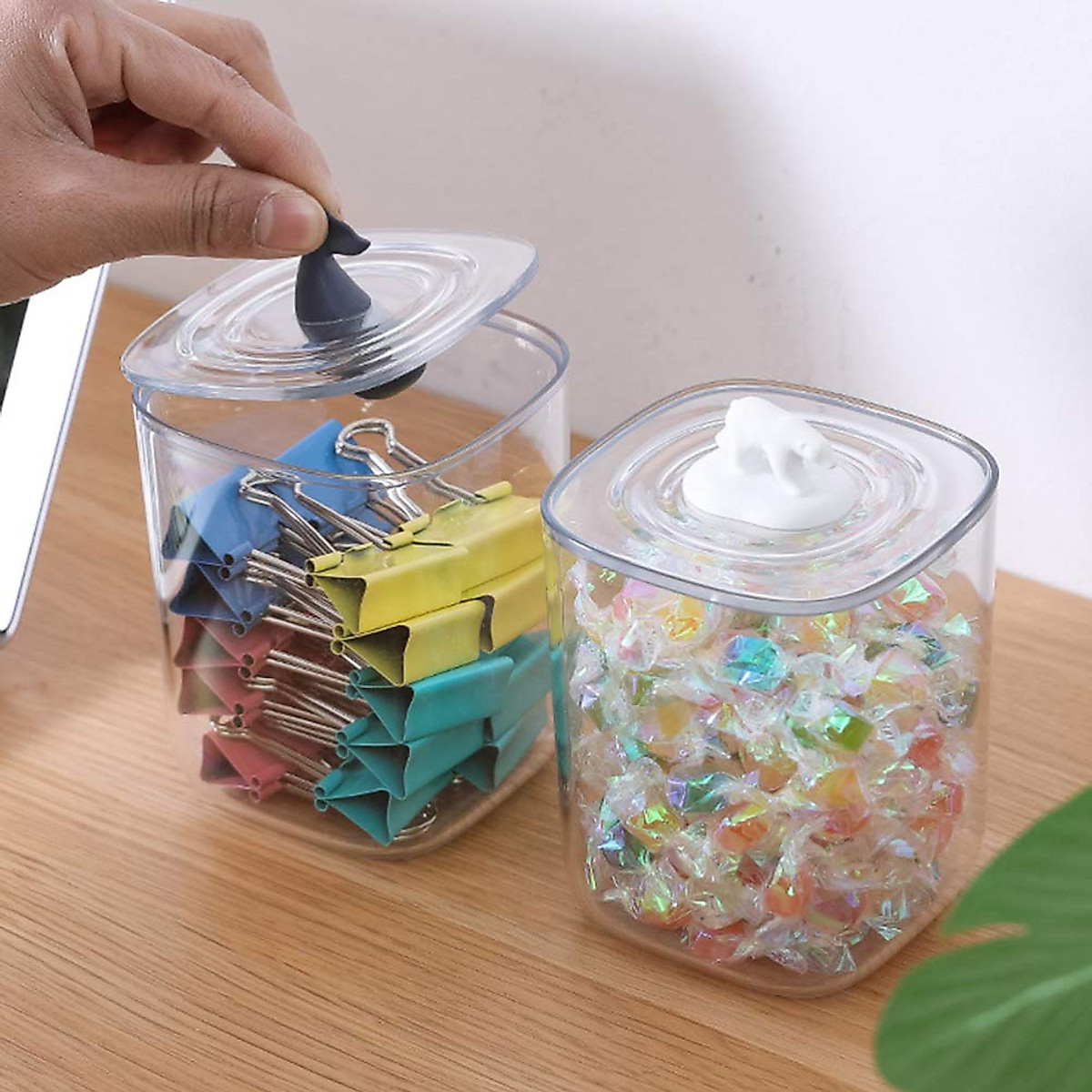 Cabilock Box Cotton Swab Makeup Ball Holder Cotton Pad Storage Cotton Pads Organizer Dispenser Swab Dispenser Container with Lid Cotton Pad Jar Clear Container Earth Tones Storage Rack