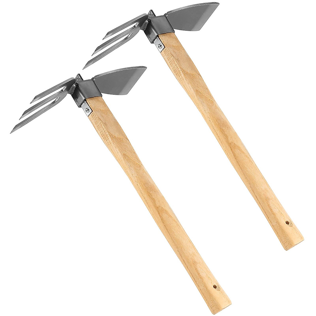 JAPCHET 2 PCS Hoe and Cultivator Hand Tiller, Heavy Duty Dual Headed Weeding Tool, Hoe Garden Tool with Carbon Steel Blade for Soil Loosening, Weeding and Digging