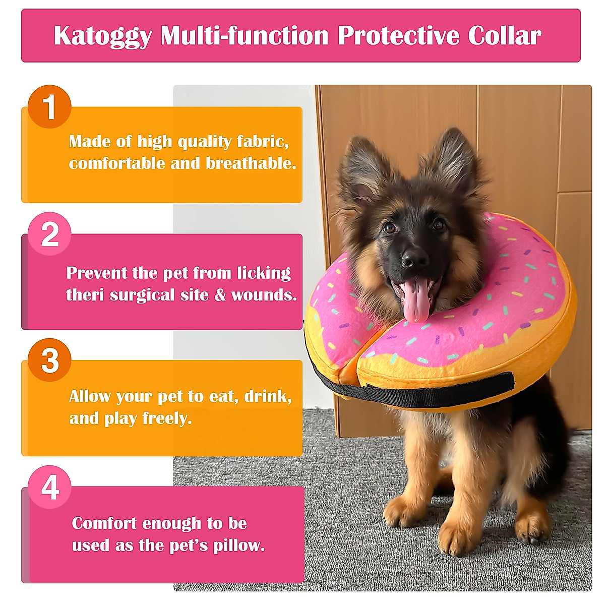Katoggy Inflatable Dog Cone Collar for Dogs After Surgery, Soft Adjustable Blow up Donut Dog E-Collar for Small Medium Large Dog and Cats