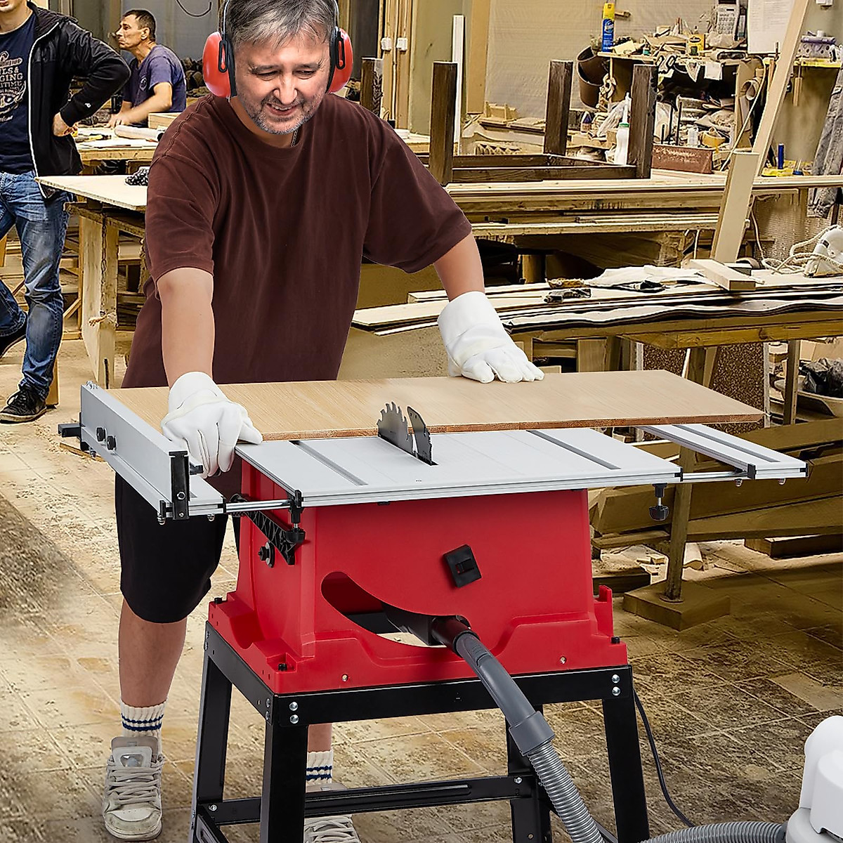 Table Saw, 10In Portable Table Saw 1800W, Cutting Speed Up to 5000RPM, 90°Cross Cut & 0-45°Cutting, Adjustable Blade Height for Woodworking, DIY Working