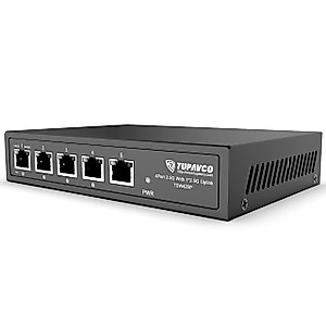 2.5GB Switch (5 Port) PoE++ for Ethernet Network - 1x90W (802.3bt) 4x30W (802.3at) Ports - High Speed 10M/100M/1G/2.5G Gigabit (802.3bz) - Unmanaged LAN Splitter with UPLINK Port - Tupavco TP1941
