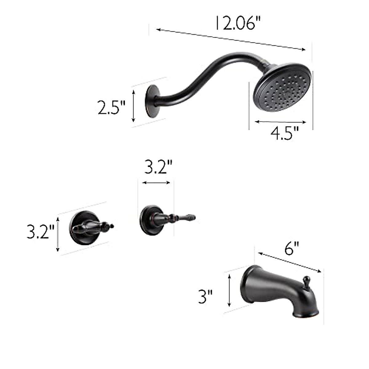 Design House 523472 Oakmont Classic Bath and Shower Trim with Single-Function Shower Head, 2-Handle Faucet and Valve for Bathroom, Oil Rubbed Bronze