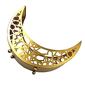 PRETYZOOM Crescent Moon Tray Ramadan Eid Mubarak Trays Platters Moon Dinner Plate Tableware Dessert Food Serving Tray Ramadan Muslim Islamic Party Supply Golden