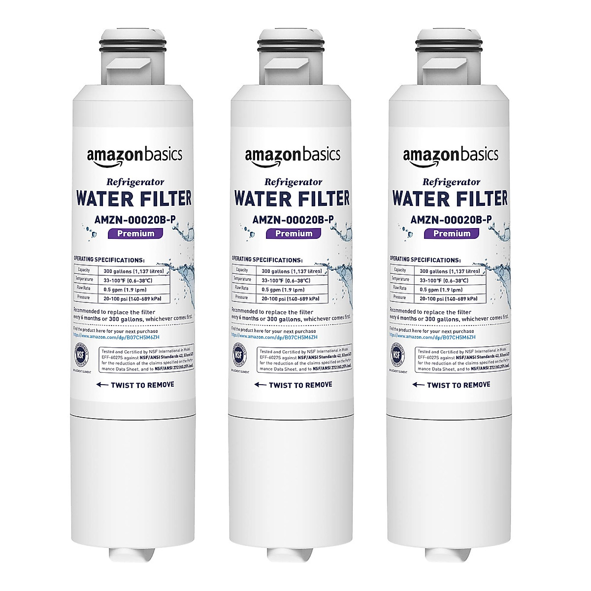 Amazon Basics Replacement Samsung DA29-00020B Refrigerator Water Filter Cartridge - Pack of 3, Premium Filtration