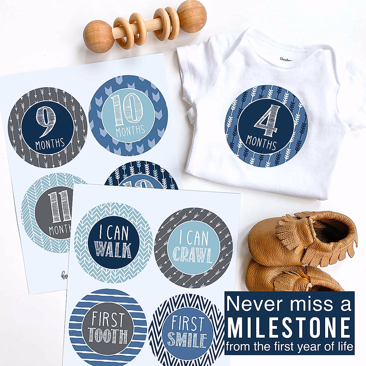 16 Monthly Baby Milestone Stickers Boy - Blue Baby Monthly Milestone Stickers for Baby Boy, Milestone Baby Monthly Stickers, Baby Month Stickers for Baby Photo Props, Monthly Baby Stickers Boy
