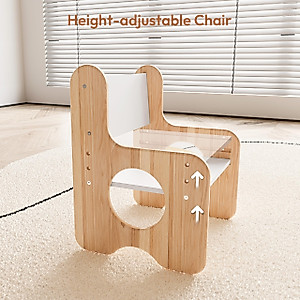 Woodtoe Kids Table and Chair Set with Storage & Chalkboard, Height Adjustable Toddler Chair, Montessori Art Table and Chair Set, Natural Wooden Activity Table, Drawing Dinner Desk for Baby Toddlers 1+