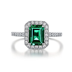 Michooyel S925 1.8ct Lab-grown Emerald Ring Halo Diamond Bands Engagement Ring Wedding Ring Sterling Silver Cubic Zirconia Fine Jewelry For Women