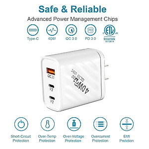 2 Pack 40W USB C Wall Charger, Dual Port PD+QC 3.0 Power Adapter, Fast Plug Charging Block for iPhone 11/12/13/14/15 Plus Pro Max,Samsung Galaxy S23/S22/S21 Android Phone