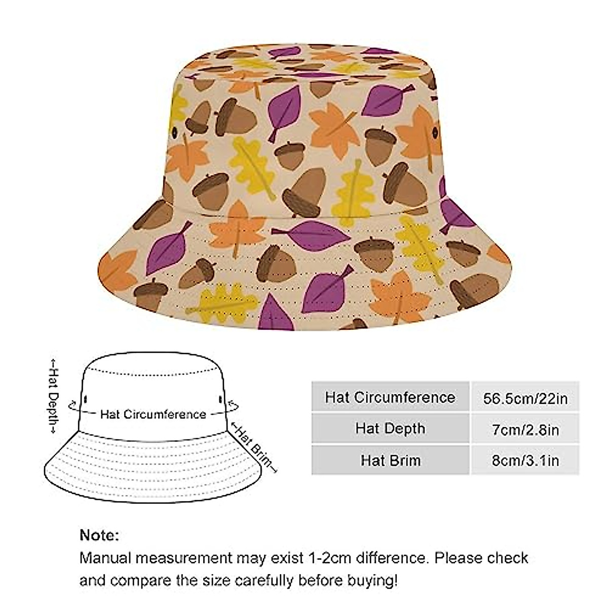 Fishing Hats Acorn Maple Leaves Packable Summer Travel Beach Sun Hat Outdoor Summer Travel Hiking Thanksgiving Or Halloween