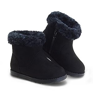Girls Boots Warm Ankle Winter Boots Kids Soft Plush Lining Fur Collar with Zipper Snow Bootie Indoor Outdoor Shoes for Girls Big Kid 2 US Black
