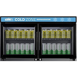 Summit Appliance SCR3502DLL Countertop Shallow Depth Single-Zone Commercial Refrigerator for Freestanding Use with French Glass Doors, Black Cabinet, Front Locks, and LED Lighting
