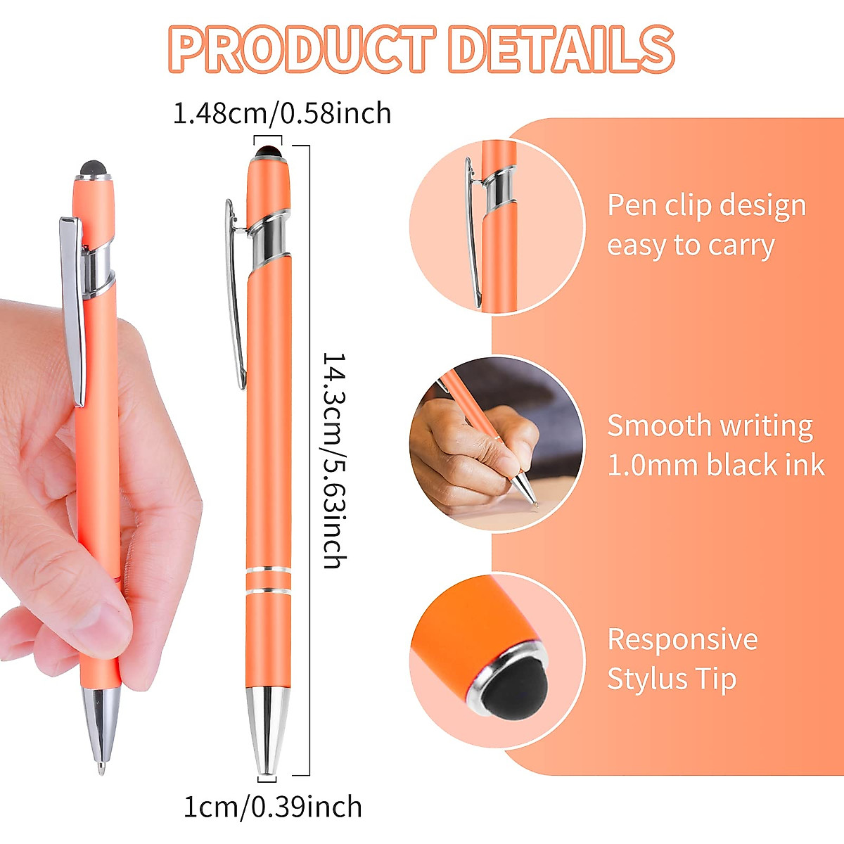 TIESOME 6 Pcs Gel Ink Pens with Stylus Tips, 1.0 mm Black Ink Pens Fine Point, Stylus Pens for Touch Screens, Metal Pens,2 in 1 Stylus Ballpoint Pens for School Office Supplies