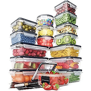 32 Piece Food Storage Containers Set with Easy Snap Lids (16 Lids + 16 Containers) - Airtight Plastic Food Containers for Pantry & Kitchen Organization - For Meal Prep, Home Essentials & Leftovers
