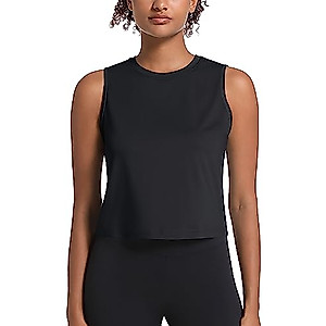 MAGCOMSEN Women's Crop Tops UPF 50+ Athletic Running Workout Cropped Tank Tops Sleeveless Gym Sports Muscle Shirts Black S