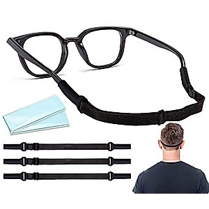 VINSONSI Glasses Strap - 3 Pcs Adjustable Eyeglass Strap and 3 Pcs Glasses Cloth Combination set - suitable for Men's and Women's Eyeglass Straps, Kids Eyeglass Straps, Sunglass Straps