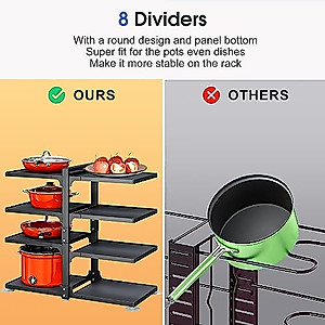 Pots and Pans Organizer for Cabinet, 8 Tier 21” Adjustable Cabinet Pan Organizer Rack Heavy Duty Pot Rack for Kitchen Storage, Snap-on Pot Pan Organizer with Panels for Stockpot and Steamer (Square)
