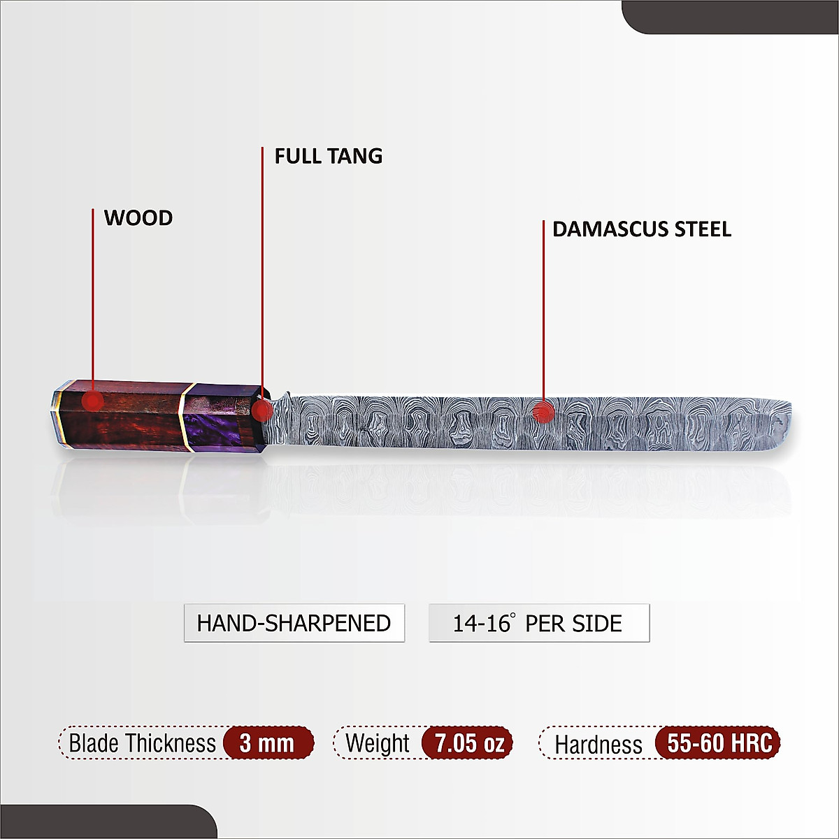 Wootzex 14” Damascus Chef Knife For Men & Women, Handmade Full Tang Brisket Knife With Wooden Handle, Razor Sharp Carving Knife For Meat Cutting, Professional Kitchen Knife For BBQ Veggies & Fruits