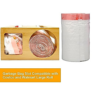 Bilifre 2-in-1 Extra Large Trash Bag and Grocery Bag Storage Dispenser, Fit Large Garbage Bag Roll, Kitchen Wall Mount Bamboo Plastic Bag Saver (Extra Large)