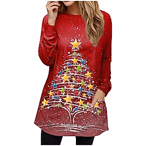 70S Tops for Women Plus Size with Pockets Merry Christmas Tunic Long Shirts to Wear with Leggings to Wear with Leggings Long Sleeve Sweatshirt Graphic Fall Fashion 2023 Trends Outfits Yellow L