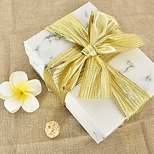 TONIFUL Christmas Ribbon Bright Champagne Gold Wired Edged Ribbons Roll Sparking Metallic Glitter Ribbon 2-1/2 Inch Wide for Xmas Tree Decorations Wreath DIY Crafts Bows Tree Gift Wrapping（6.5 Yards）