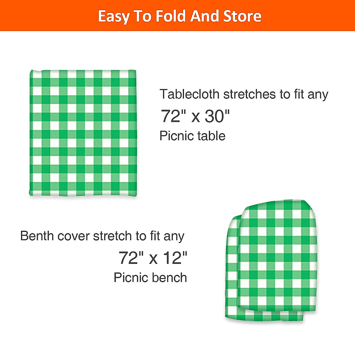 Picnic Table and Bench Fitted Tablecloth Cover, 3 Pack Set, KENOBEE Flannel Backing Elastic Edge Waterproof Wipeable Plastic Cover Fitted Vinyl Tablecloth for Home Goods Outdoor Patio,Green-White