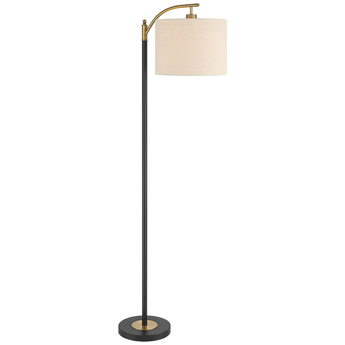 360 Lighting Rayna Mid Century Modern Downbridge Floor Lamp 61 1/2" Tall Black Warm Gold Metal Off-White Linen Drum Shade for Living Room Reading Bedroom Bedside Office Family House Home