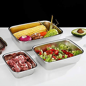 3 Pieces Stainless Steel Food Storage Container with Lids Airtight Metal Food Containers Stackable Meal Prep Leftover Containers for Freezer Fridge Oven Dishwasher Safe 600ml/1500ml/2900ml