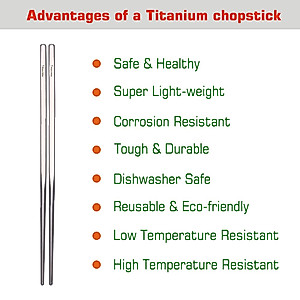 Titanium Chopsticks with Case, XBD Supply 2 Pairs of 9 Inches Square Chopstick Set Dishwasher Safe Reusable for Home & Travel (2-Pair Chopsticks)