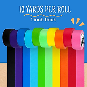 Craftzilla Colored Masking Tape – 10 Roll Multi Pack – 300 Feet x 1 Inch of Colorful Craft Tape – Vibrant Rainbow Colored Painters Tape – Great for Arts & Crafts, Labeling and Color-Coding