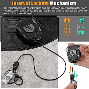 ELV Heavy Duty Retractable Keychain with Interval Locking, Belt Clip and Carabiner, Retractable Badge Reel, Retractable ID Badge Holder with 31” Dyneema Cord, Key Ring, Badge Clip and Phone Tethers