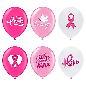 60PCS Breast Cancer Awareness Balloons – Pink Ribbon Hope Month Indoor Outdoor Party Decorations Supplies Ornaments