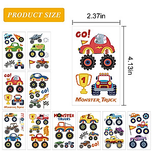 Monster Truck Birthday Party Supplies Temporary Tattoos for Kids, 10 Sheets Trucks, Big Cars, Finish Lines Fake Tattoos Stickers for Kids Girls Boys Decorations School Rewards Gifts