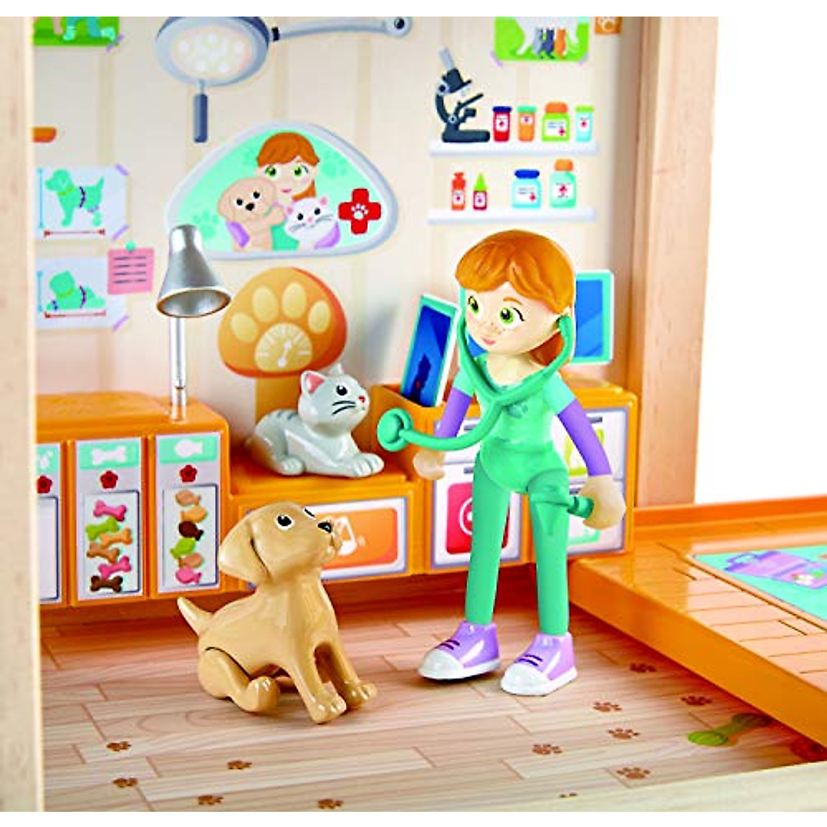 Hape Furry Friend Vet Set | 30 PCs Wooden Veterinary Fully Furnished Dolls House Pretend Playset with Accessories for Kids Age Years 3 and Up