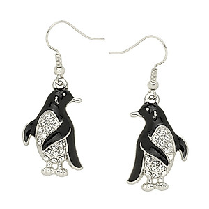 Liavy's Penguin Fashionable Earrings - Enamel - Fish Hook - Sparkling Crystal - Unique Gift and Souvenir