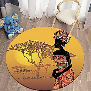 Round Area Rug African Women Doormat Non-Slip Floor Mat Decoration Comfy Carpet for Home Bedroom Living Room Carpet 70 * 70cm/28 * 28inch