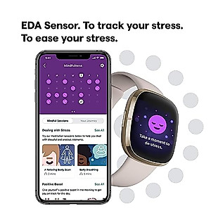 Fitbit Sense Advanced Smartwatch with Tools for Heart Health, Stress Management & Skin Temperature Trends, White/Gold, One Size (S & L Bands Included)