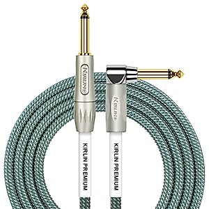 Kirlin Cable IWB-202PFGL-10/OL -10 feet- Straight to Right Angle 1/4-Inch Plug Premium Plus Instrument Cable, Olive Green Tweed Woven Jacket