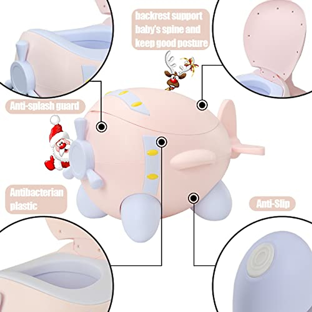 INTOP Airplane Kids Potty Training Toilet, Christmas Gift for Boys and Girls, Toddlers,Backrest Baby Potty Training Seat Non-Slip with Splash Guard,Easy to Empty and Clean (Pink)