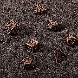 Wiz Dice - Metal Dice Set - DND Dice Set for Tabletop RPG Adventure Games - Polyhedral Dice Set, Suitable for Dungeons and Dragons and Dice Games Alike - Ancient Copper - 10 mm - 7 ct