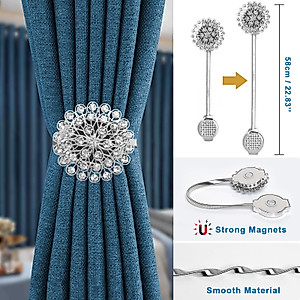 MYDAYTIN Silver Crystal Decor Curtain Tiebacks Magnetic Curtain Tieback, Crystal Flower Curtain Tiebacks with High Stretchy Wire Rope, Flower Curtain Buckle for Home, Office, Window Decoration