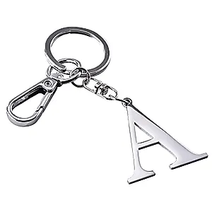 Hongeely Initial Letter Key chain Silver for Men Women Bright 304 Stainless Steel Alphabet Keychain Ring for Girls Boys (Silver letter A)