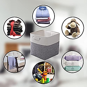 Huiru Extra Large Storage Baskets 3 Pack (13 × 13 × 13 inches) Foldable Cube Storage Bins Large Collapsible Organizer Baskets with Handles for Home Nursery Organization (Grey/White)
