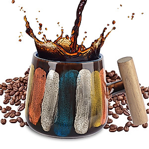 GOOD ALWAYS Coffee Mug with Wood Handle Valentines Day Gifts for Office and Home, Ceramic Tea Cup Teacher Appreciation, Birthday Gifts for Women and Men, 1 Gift Box (Blue)