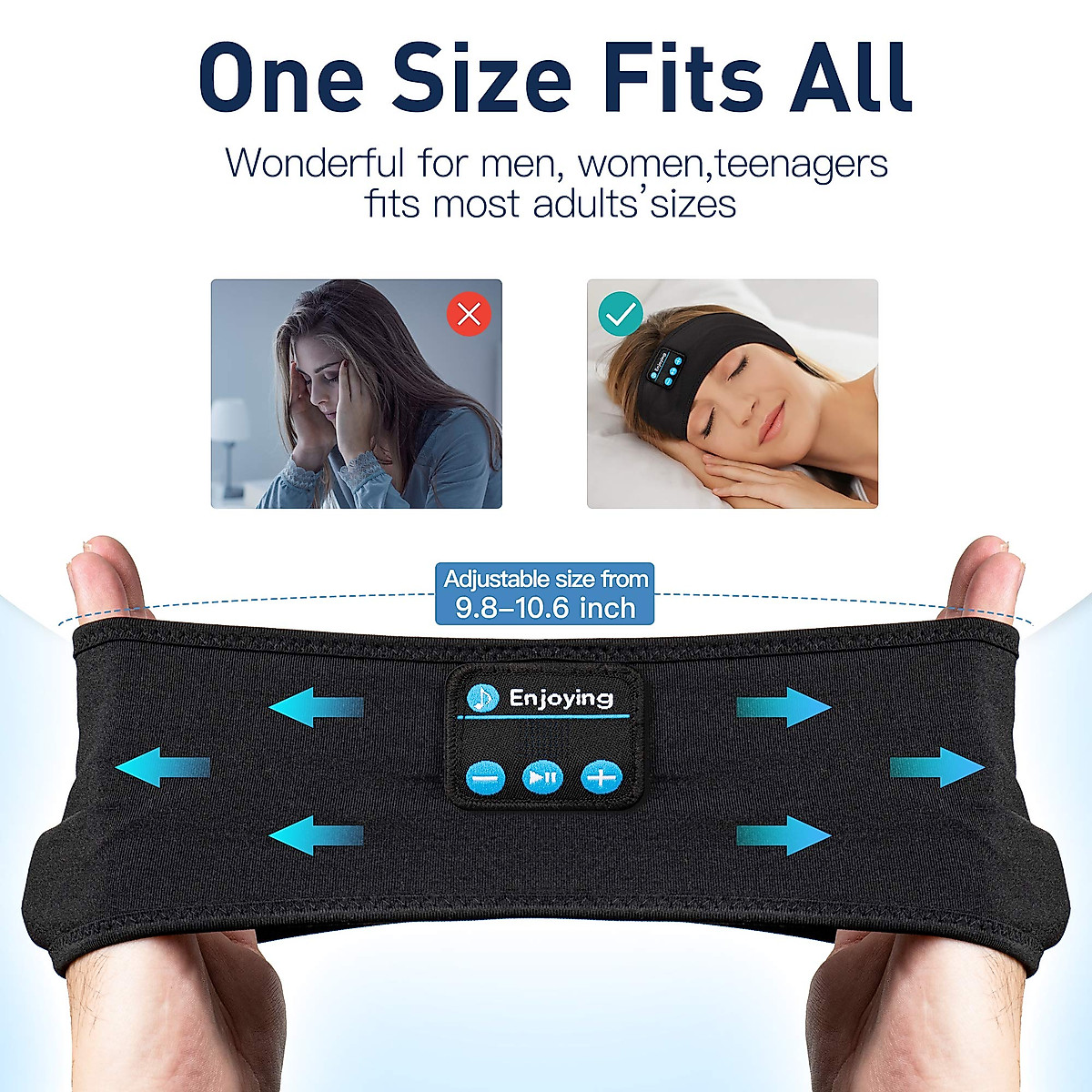 Navly Sleep Headphones Bluetooth Headband, Wireless Headband Headphones Headsets with Thin Speakers, Sleep Earbuds, Sleeping Headphones for Workout Running Yoga Sports Gift for Men Women