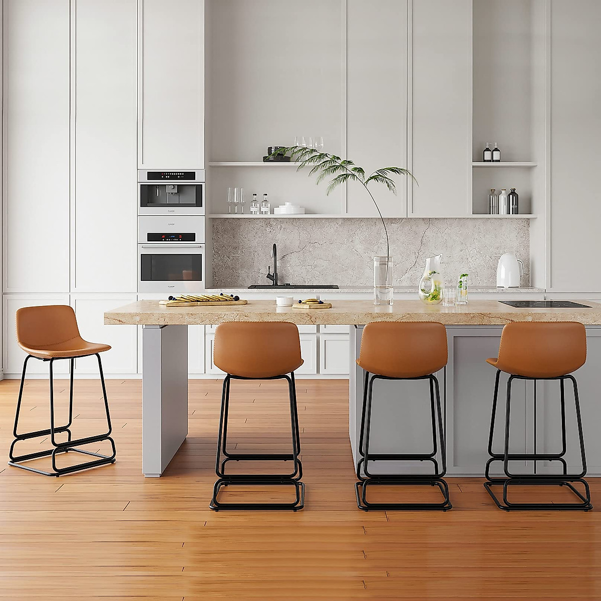 Counter Stools Industrial Faux Leather Bar Stools Set of 2,Urban Armless Dining Chairs with Metal Legs Modern Counter Height Barstools for High Desk Home Office Restaurants,24"