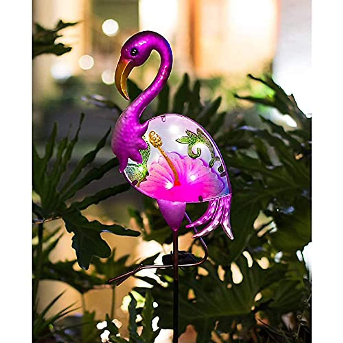 RUILAIYA Flamingo Solar Pathway Lights Outdoor,Garden Stake Decorative Yard Art Metal& Glass Waterproof for Patio Lawn Pathway-8 Lumens