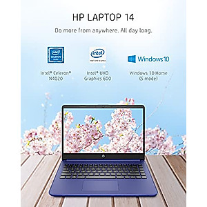 HP 14 Laptop, Intel Celeron N4020, 4 GB RAM, 64 GB Storage, 14-inch Micro-edge HD Display, Windows 10 Home, Thin & Portable, 4K Graphics, One Year of Microsoft 365 (14-dq0010nr, 2021, Indigo Blue)