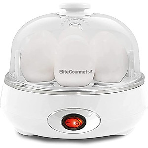 Elite Gourmet EGC322CW Rapid Egg Cooker, 7 Easy-To-Peel, Hard, Medium, Soft Boiled Eggs, Auto Shut-Off, Alarm, 16-Recipe Booklet, Classic White